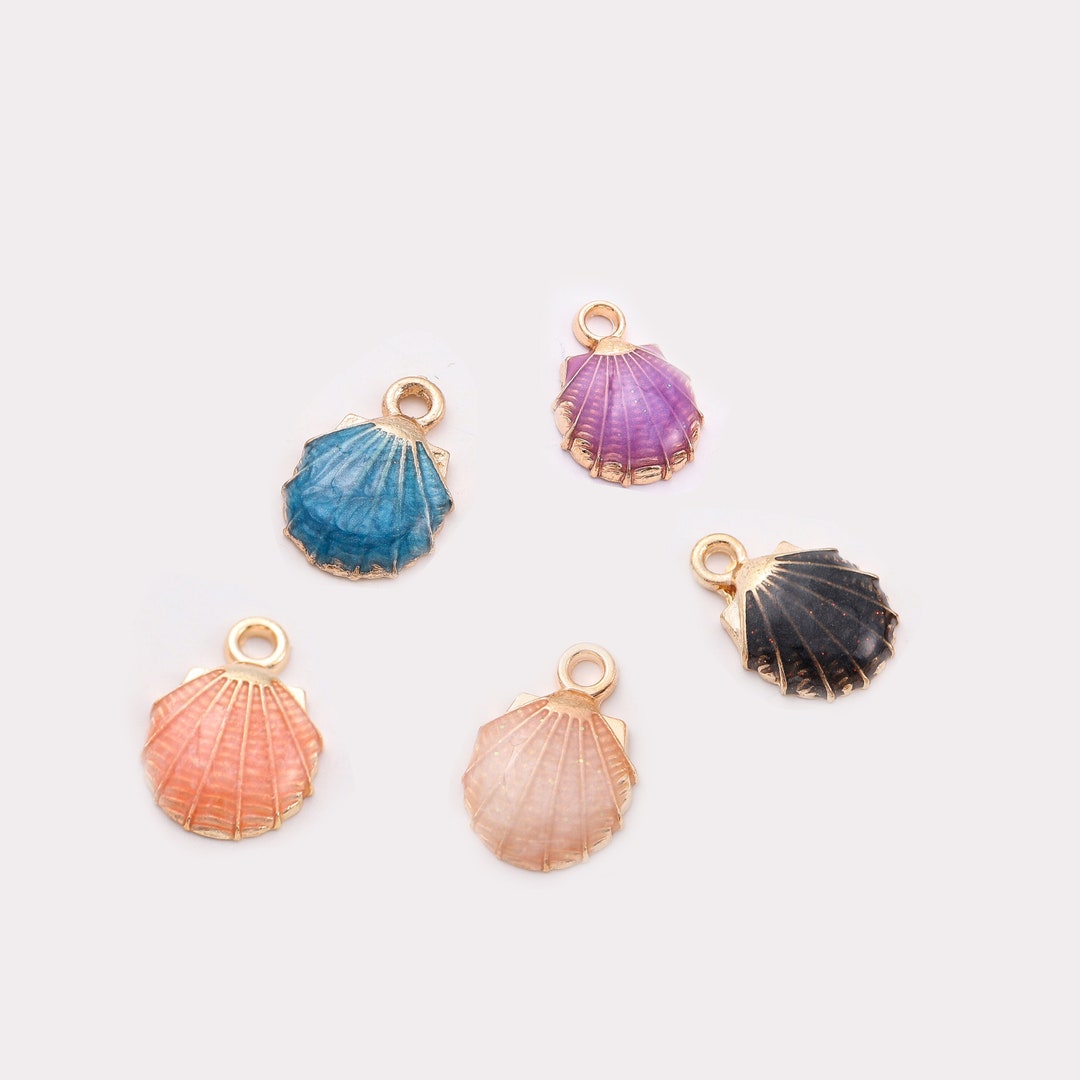 10pcs Gold Plated Enamel Sea Shell Charm Pendant, Shiny Mini Seashell ...