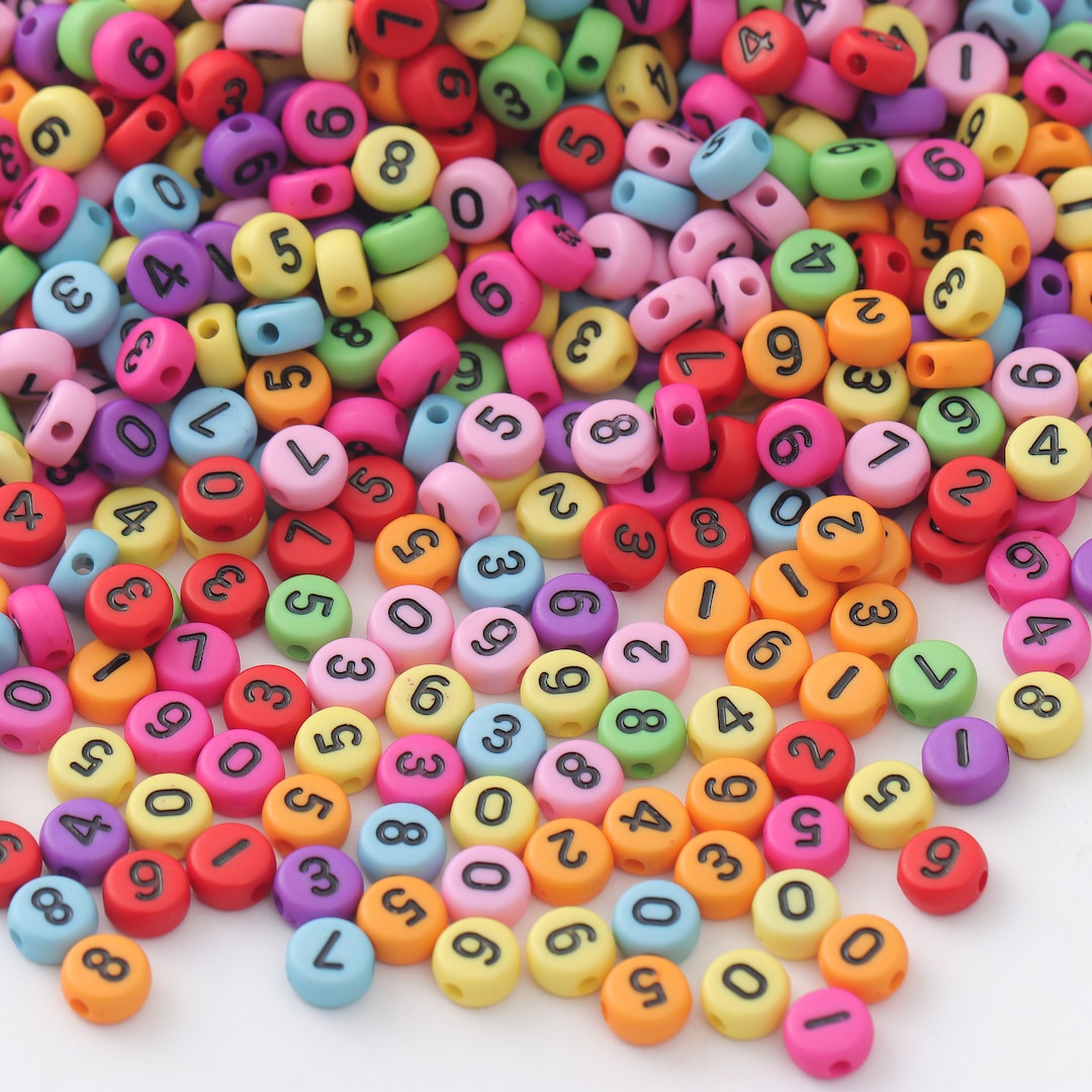 100pcs Colordul Number Beads, Round Flat Bright Mixed Numbers Beads Kit ...