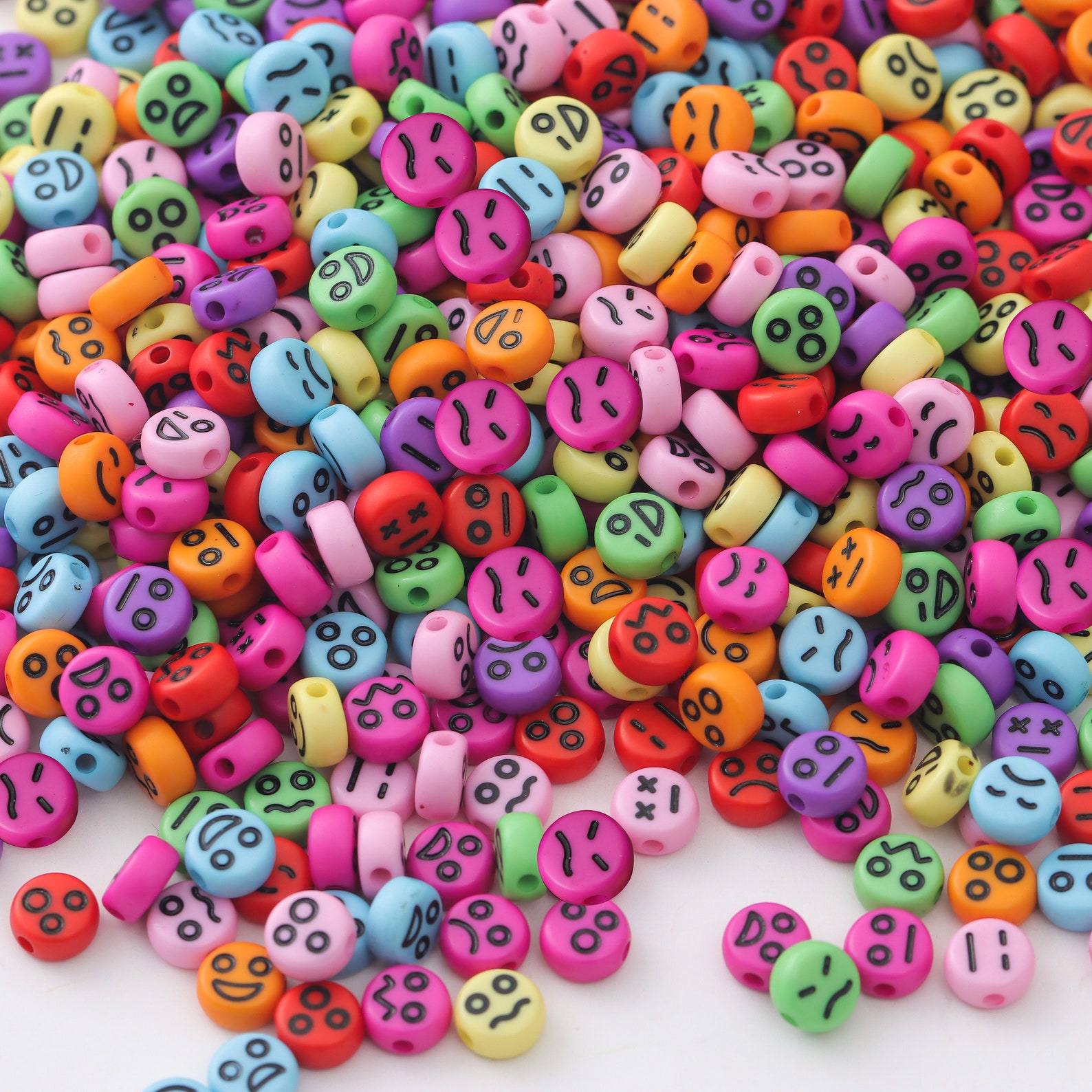 Colorful Emoji Beads, 7mm Round Acrylic Emoticon Beads, DIY Jewelry ...