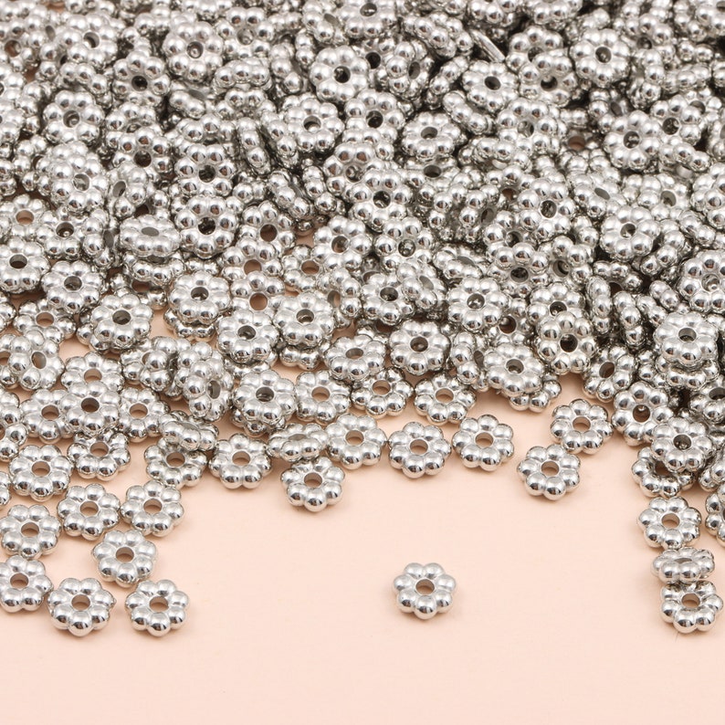100pcs 6mm Gold Silver Flower Shape Beads, CCB Cute Littel Flower ...