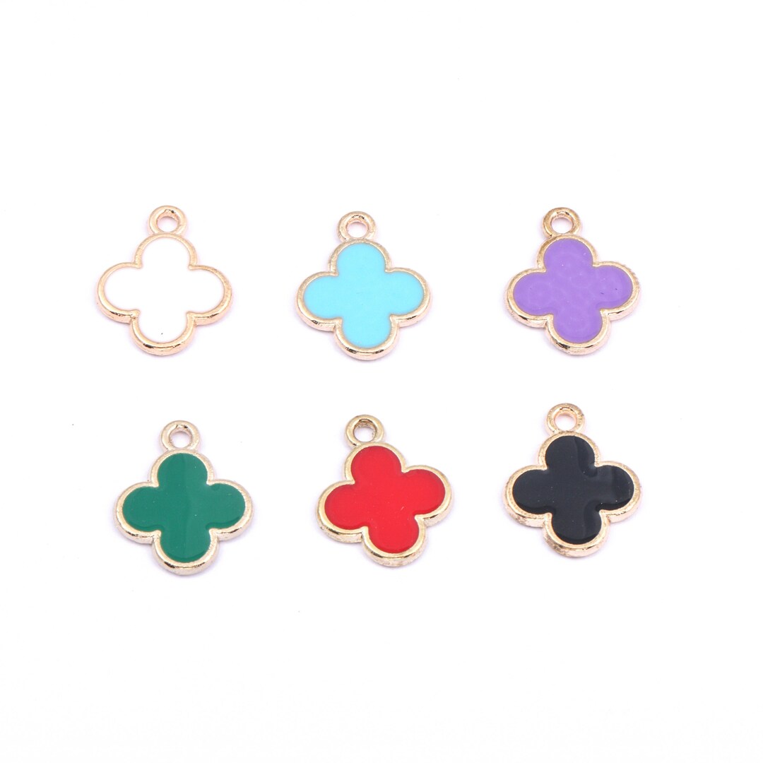 10pcs Enamel Colored Four Leaf Clover Charm Pendant, Gold Plated Cute ...