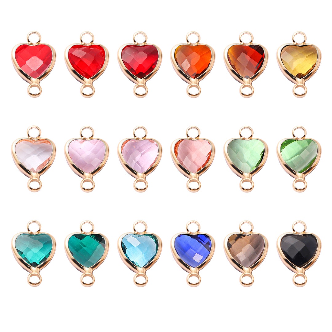 5pcs Heart Crystal Charm Pendant, Gold Plated Tiny Cute Dainty Muti ...
