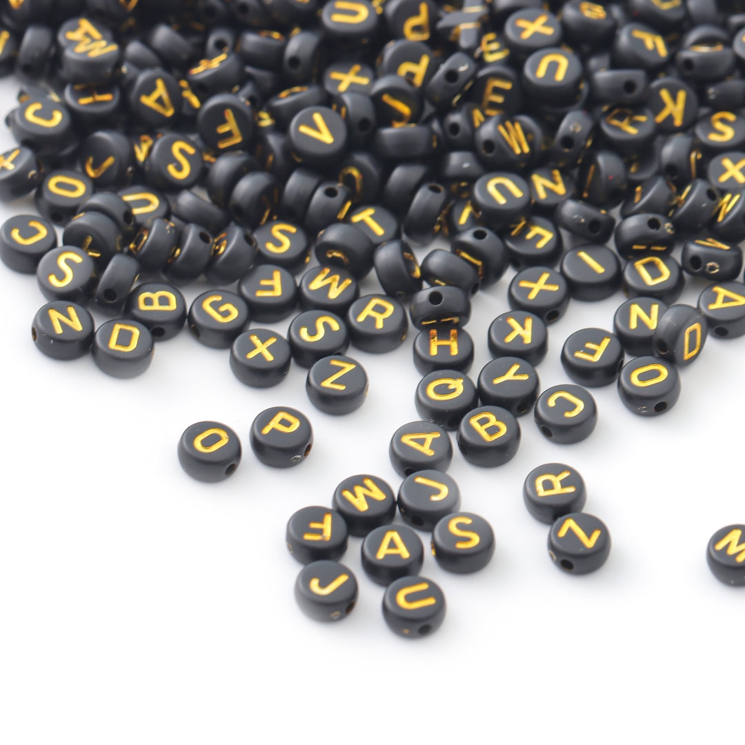 Black and Gold Letter Beads, Initial Alphabet Beads (100 Pcs) - Etsy