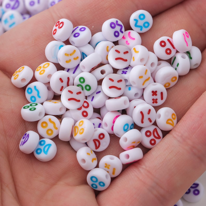 Colorful Emoji Beads, 7mm Round Acrylic Emoticon Beads, DIY Jewelry ...