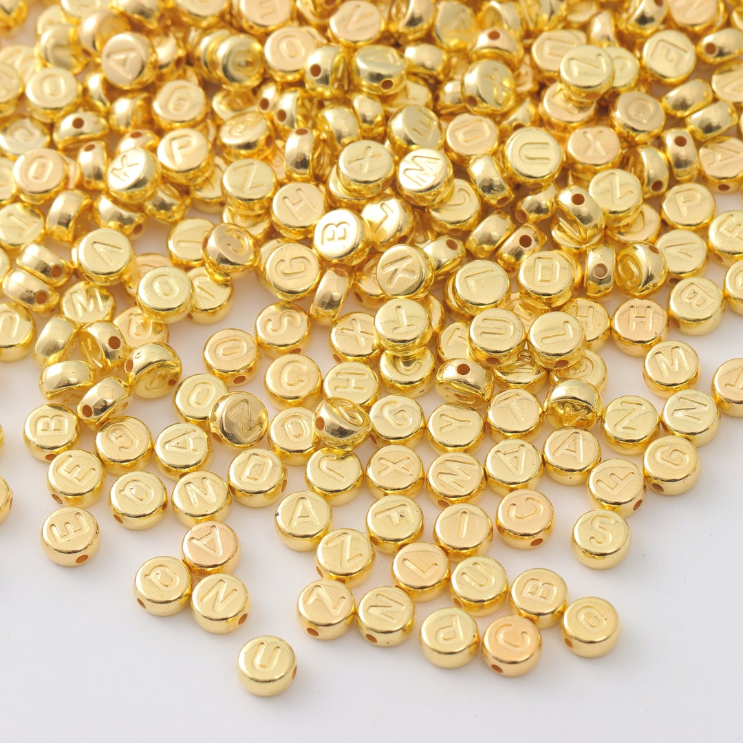 100pcs Gold Silver Round Letter Beads, Antique Silver Gold Initial ...