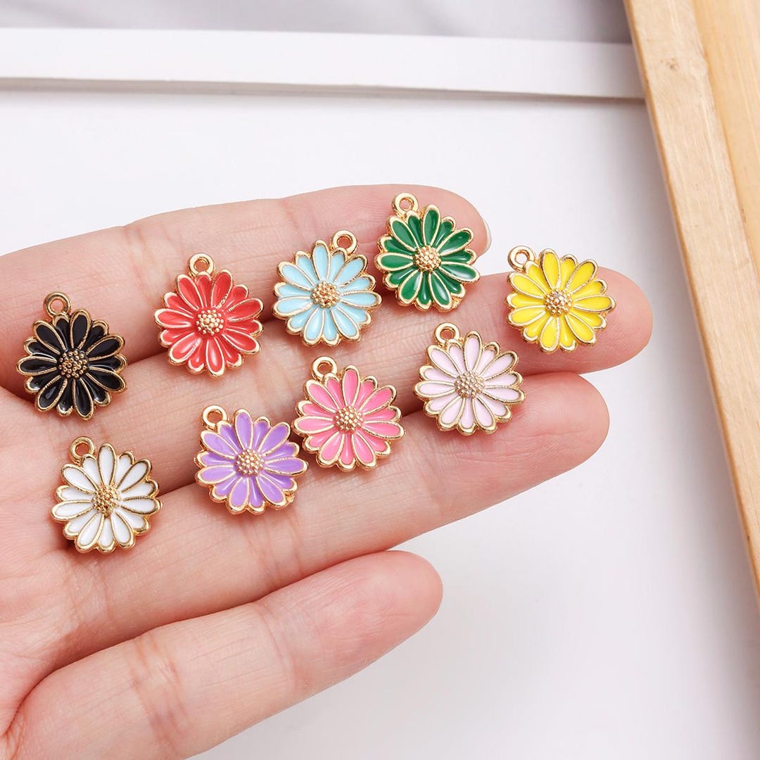 10pcs Enamel Multi Colored Double-layer Daisy Charm Pendant Necklace ...