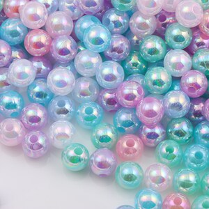 100pcs 8mm Colored Round Pearly Beads, Gradient Color Shiny Pastel ...