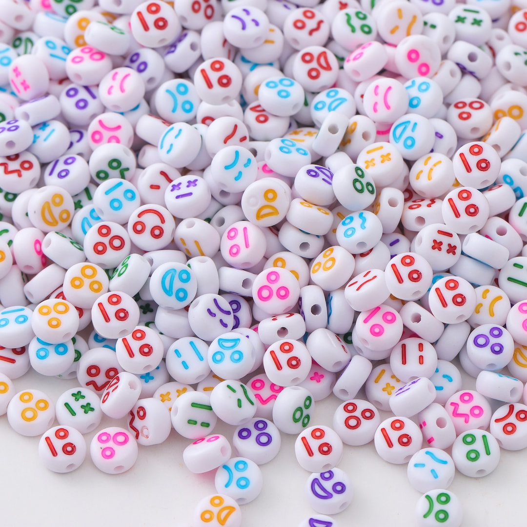 100pcs 7mm Colorful Round Emoji Beads, Emoticons Faces Emoji Beads Kit ...