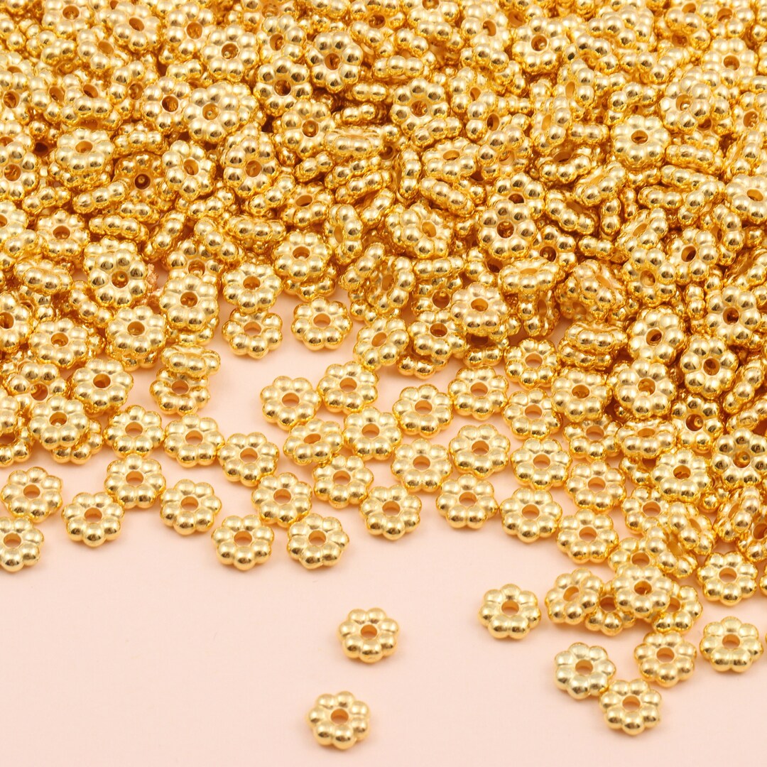 100pcs 6mm Gold Silver Flower Shape Beads, CCB Cute Littel Flower ...