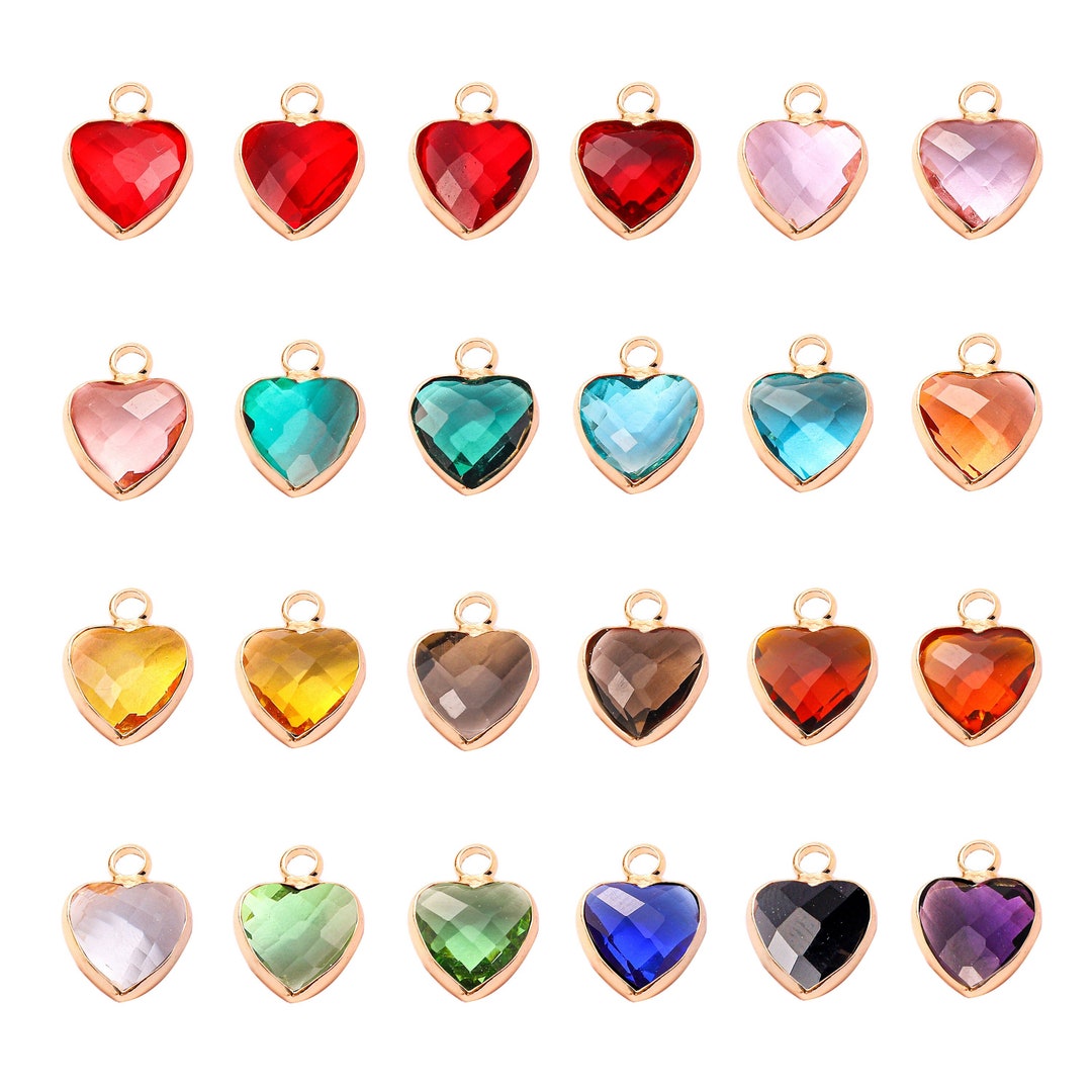 5pcs Heart Crystal Charms Pendant, Gold Plated Tiny Cute Dainty Shiny ...