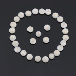 8mm A-Z Natural Shell White Black Letter Bead Gold Writing, Round Flat ...