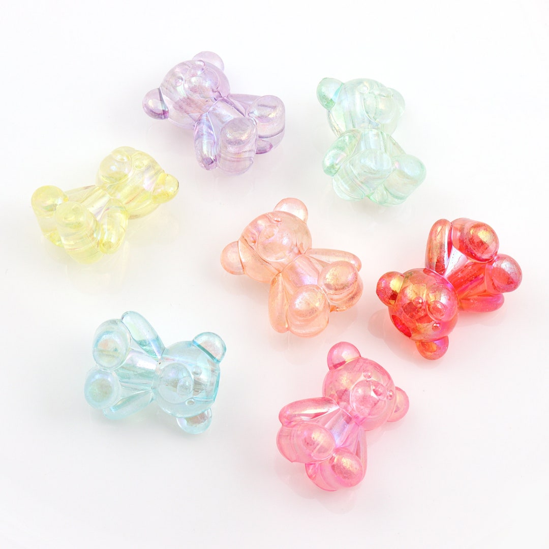 20pcs Colored Transparent Bear Charm Beads, Glossy Colorful Tiny Cute ...