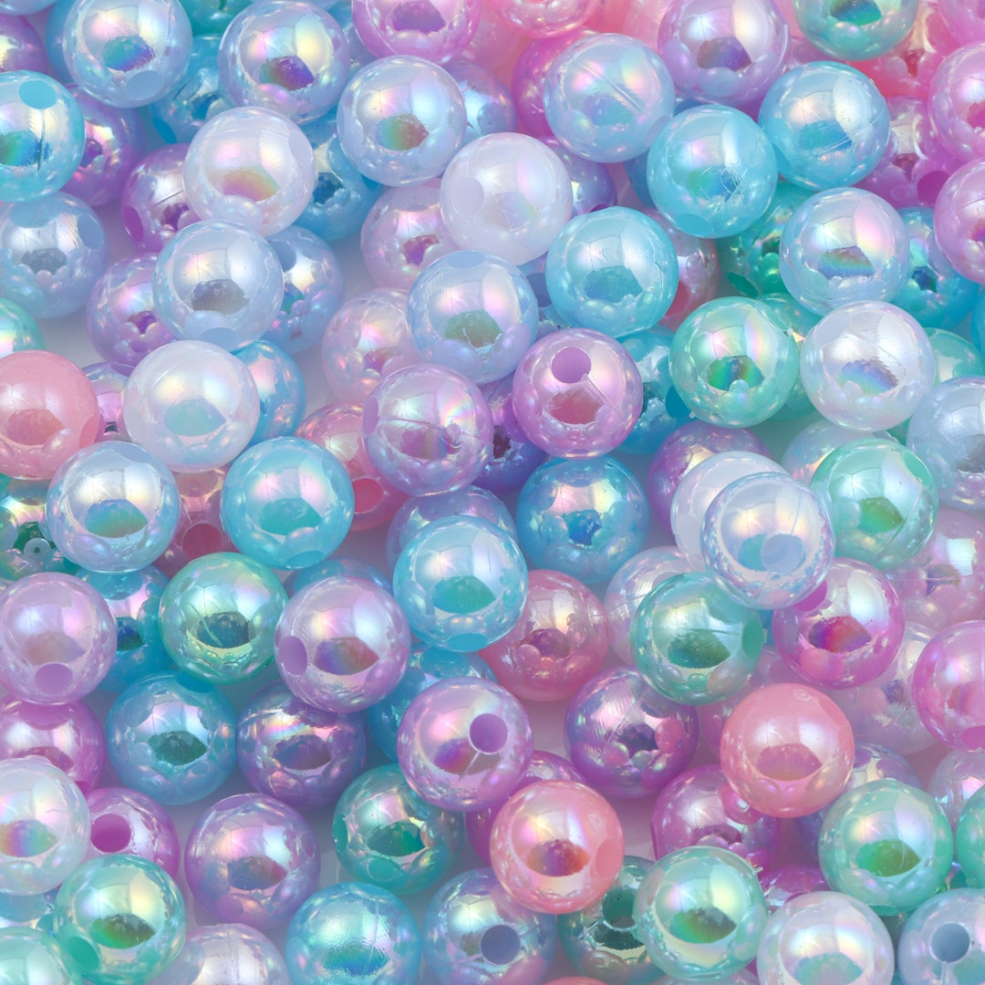 100pcs 8mm Colored Round Pearly Beads, Gradient Color Shiny Pastel ...