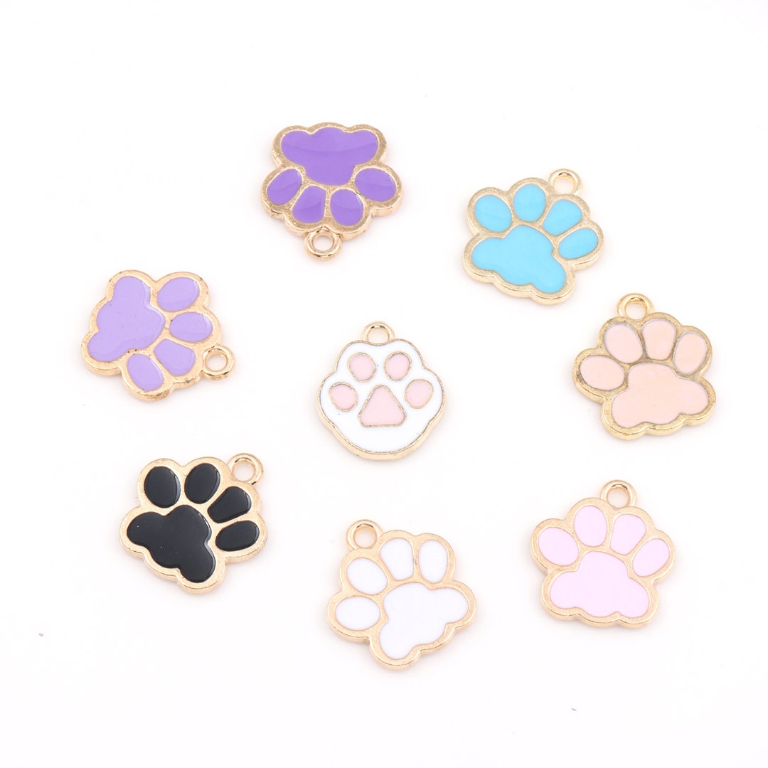 10pcs Enamel Colored Paw Print Charm Pendant, Gold Plated Cute Tiny Paw ...