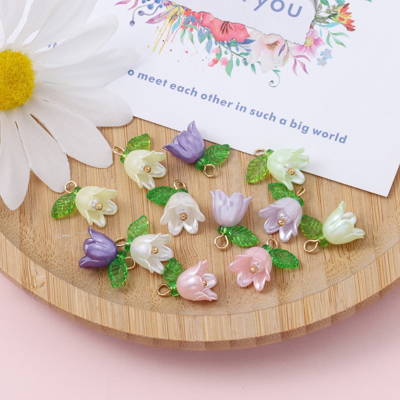 10 Colorful Bell Flower Charms, Lily of the Valley Pendants (11x15mm ...