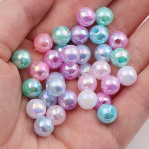 100pcs 8mm Colored Round Pearly Beads, Gradient Color Shiny Pastel ...