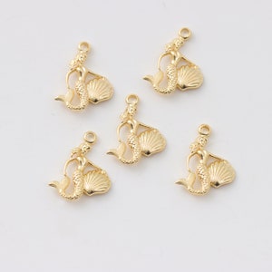 2pcs Gold Dainty Mermaid Shell Charm Pendant, Mini Cute Tiny Mermaids Charms for Necklace ...