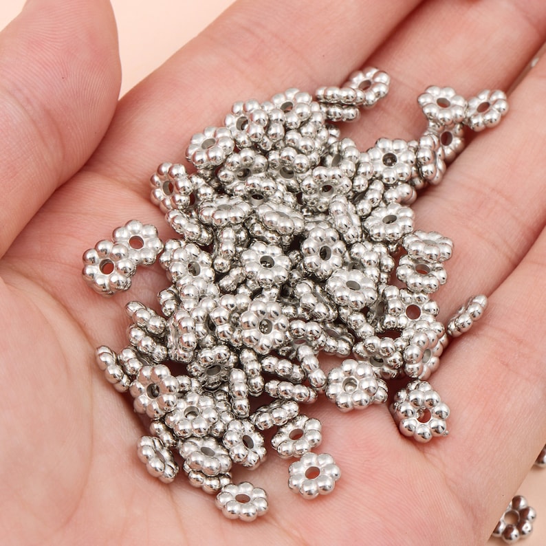 100pcs 6mm Gold Silver Flower Shape Beads, CCB Cute Littel Flower ...
