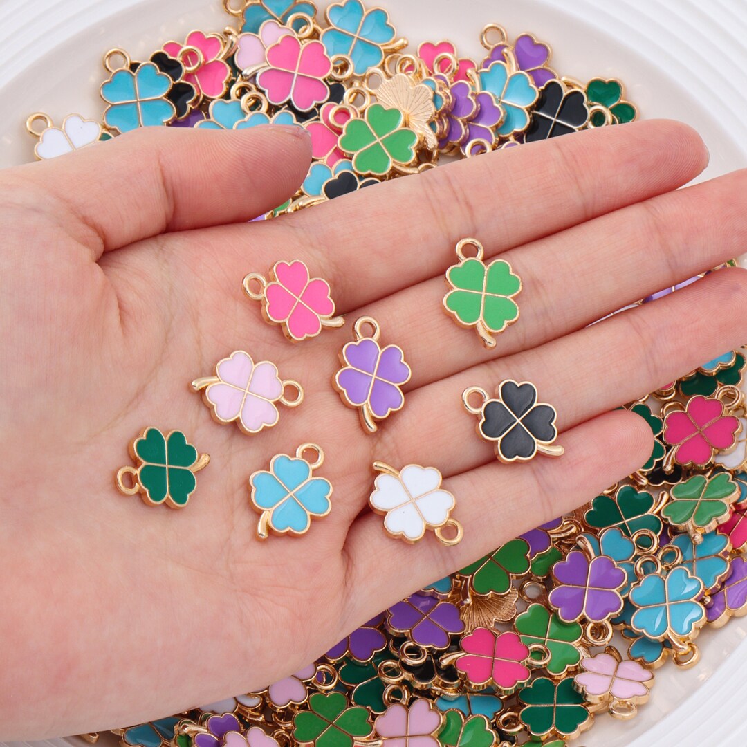 20pcs Enamel Good Luck Clover Charms Pendent, Dainty Muti-color Four ...