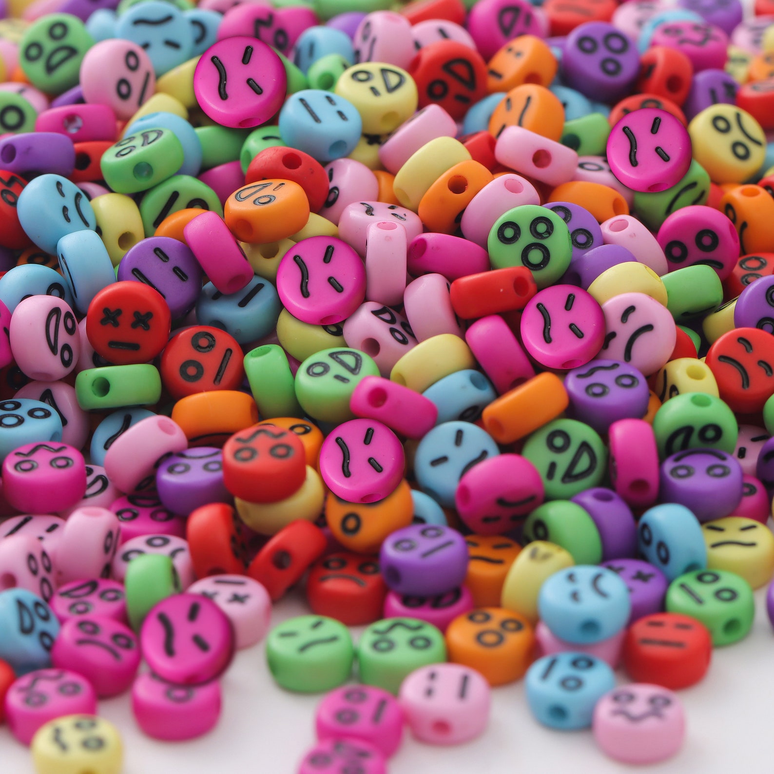 Colorful Emoji Beads, 7mm Round Acrylic Emoticon Beads, DIY Jewelry ...