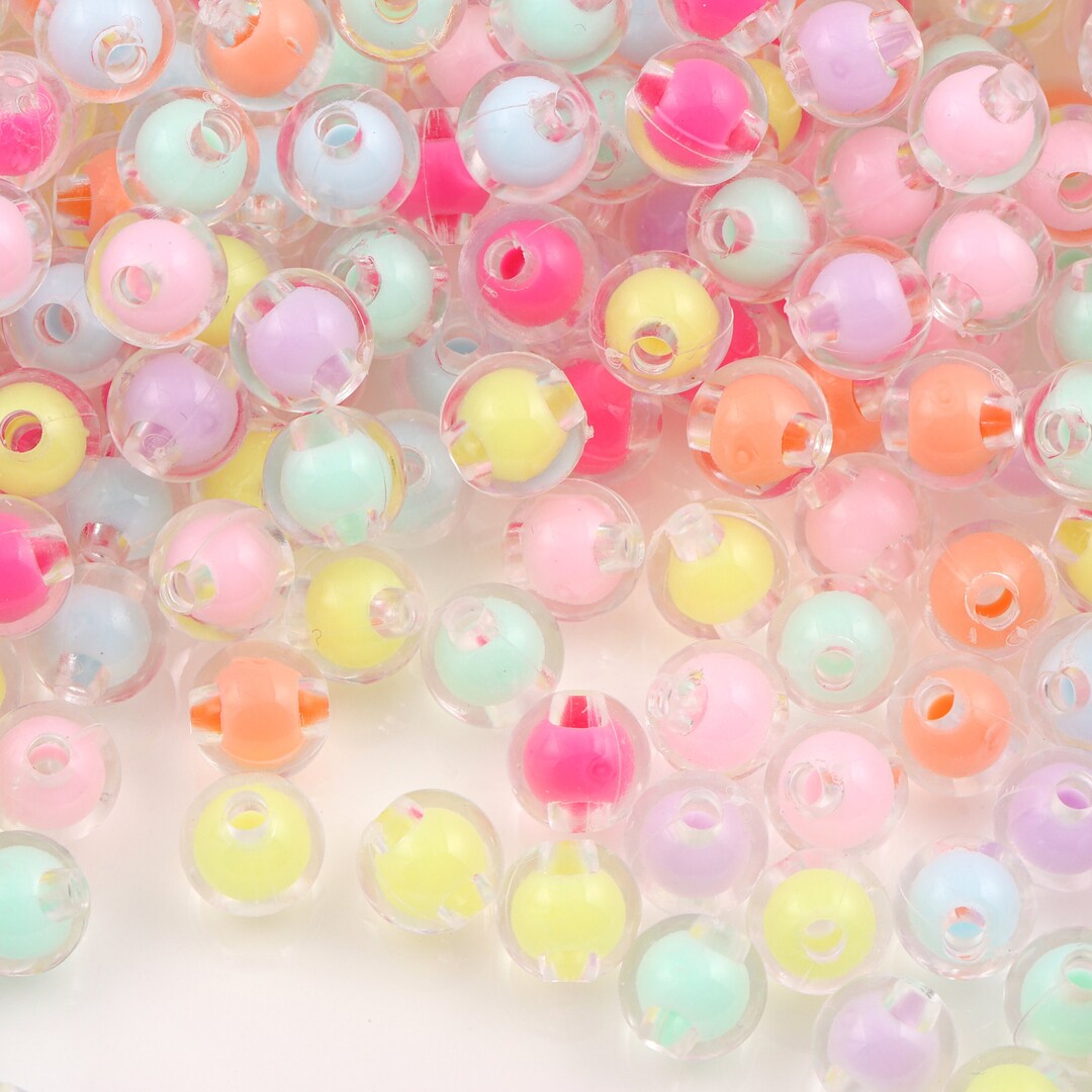 100pcs 8mm Inner Color Round Beads, Transparent Colorful Soft Pastel ...