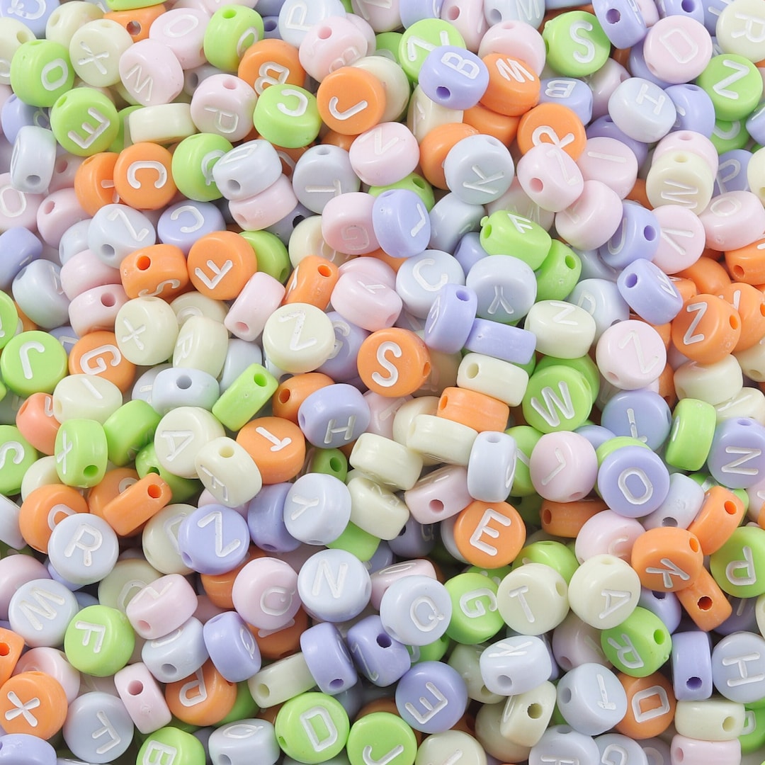 100pcs Colorful Letter Bead, White Writing ABC Name Initial Letter Bead ...