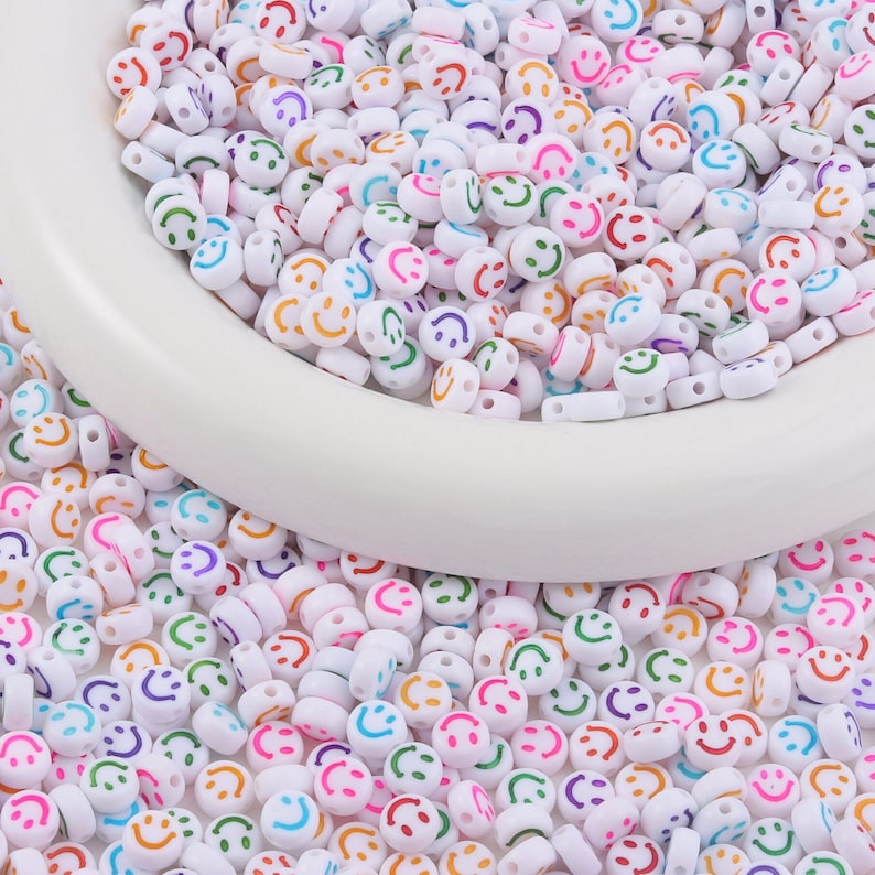Colorful Emoji Beads, 7mm Round Acrylic Emoticon Beads, DIY Jewelry ...