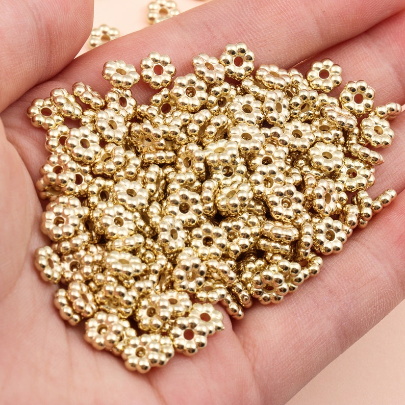 100pcs 6mm Gold Silver Flower Shape Beads, CCB Cute Littel Flower ...