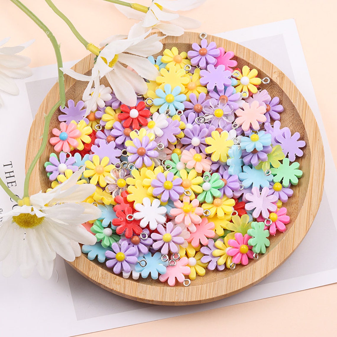 10pcs Colorful Acrylic Daisy Charms, DIY Jewelry Making - Etsy