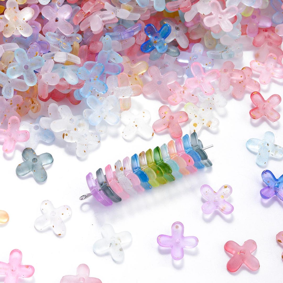 20/50/100pcs 12mm Mix Acrylic Four Petal Flower Beads Dual Color ...