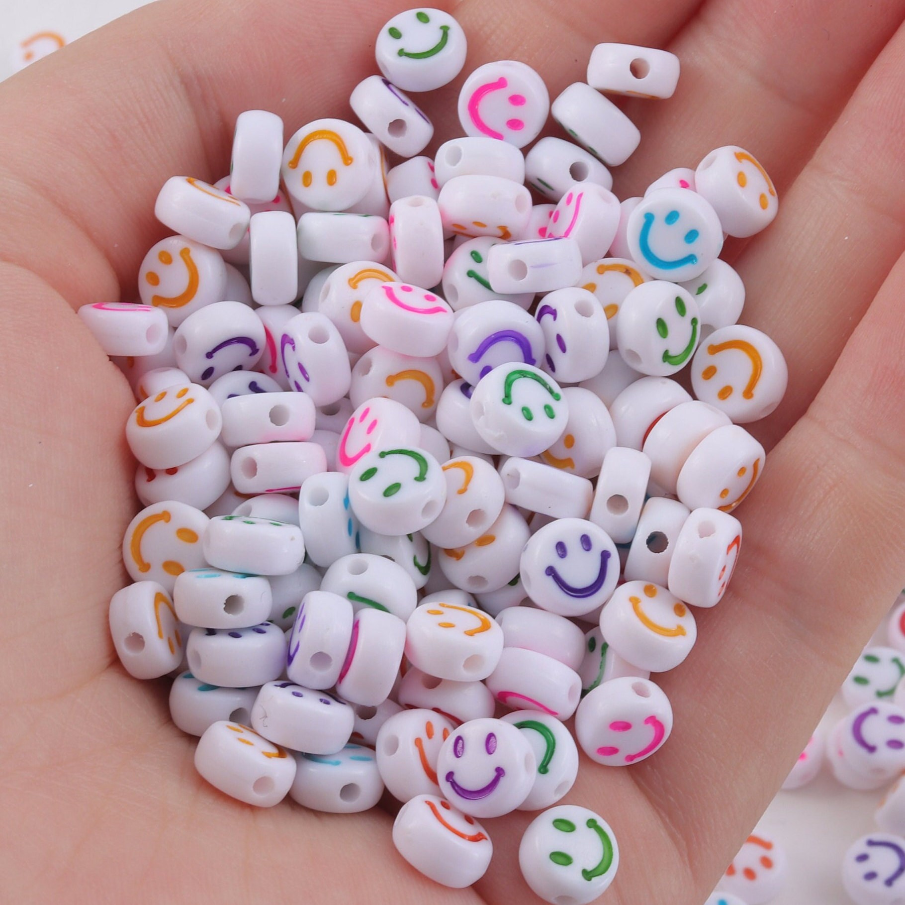 Colorful Emoji Beads, 7mm Round Acrylic Emoticon Beads, DIY Jewelry ...