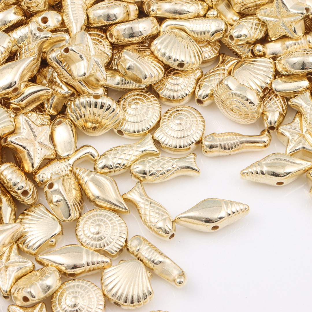 50pcs 14K Gold Marine Life Theme Mixed Beads, Tiny Cute Starfish ...
