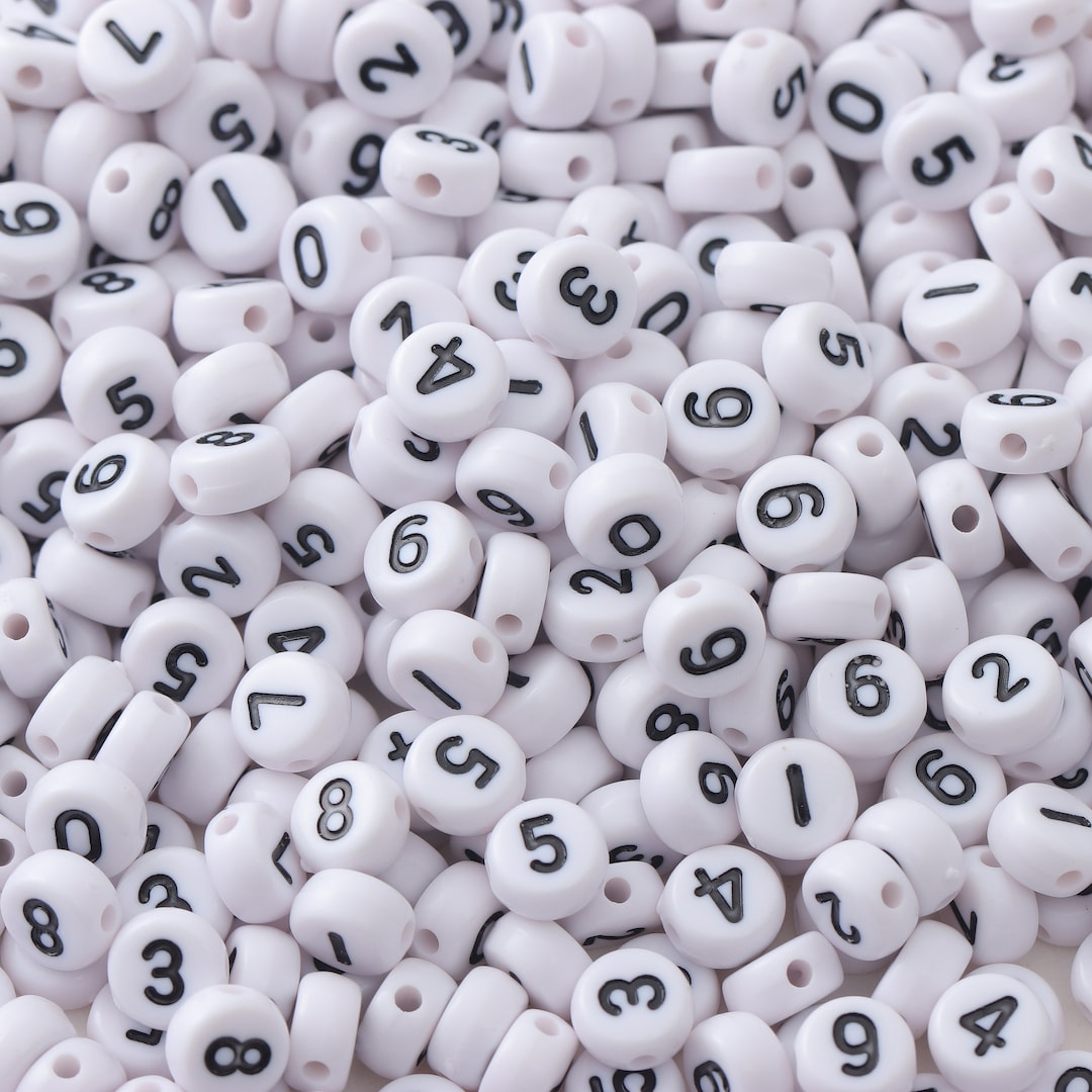 100pcs Round White Black Number Beads, Bright Acrylic 0-9 Individual ...