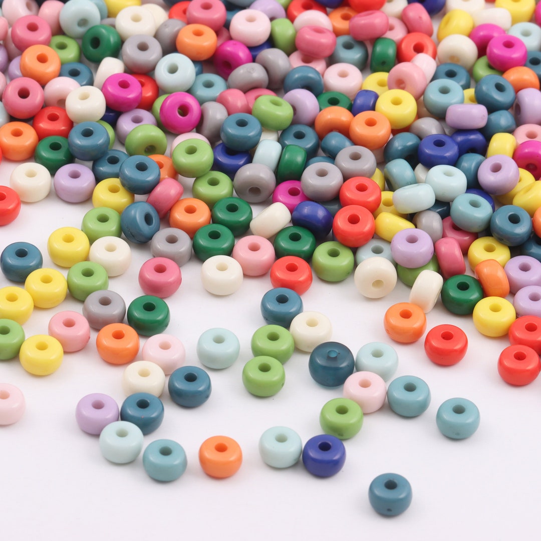 100pcs Muti Colored Acrylic Round Flat Beads, Cute Bright Glossy Spacer ...