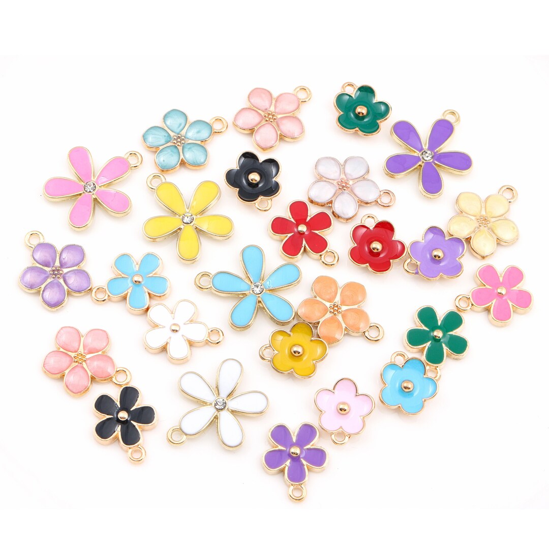 10pcs Gold Plated Enamel Flower Charm Pendants, Jewelry Findings - Etsy