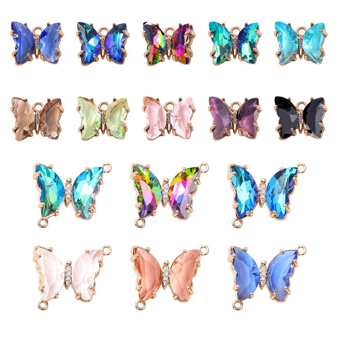 Crystal Butterfly Charm Pendant, Gold Plated, Rhinestone Accent ...