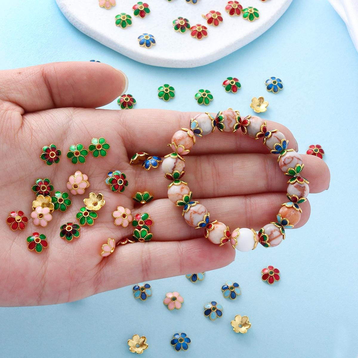 100pcs Enamel Floral Bead Caps, Colorful Tiny Filigree Flowers (7mm) - Etsy
