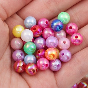 100pcs 8mm Colorful Round Beads, Mixed Gradient Color Cute Clear Shiny ...