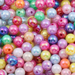 100pcs 8mm Colorful Round Beads, Mixed Gradient Color Cute Clear Shiny ...