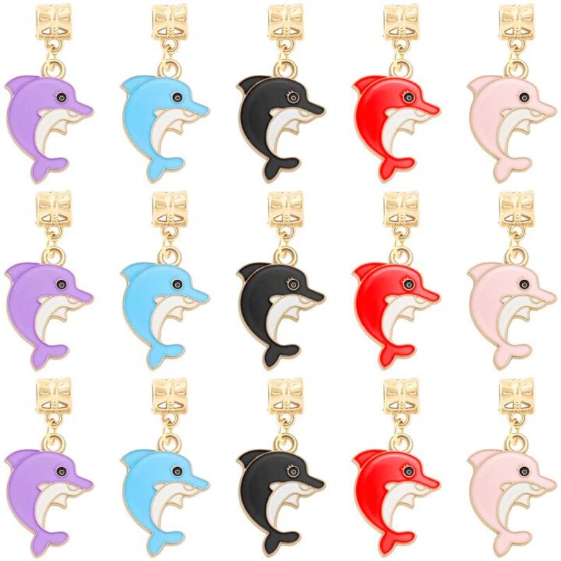 10pcs Enamel Cartoon Dolphin Gold Plated Charm Pendant for DIY Jewelry ...
