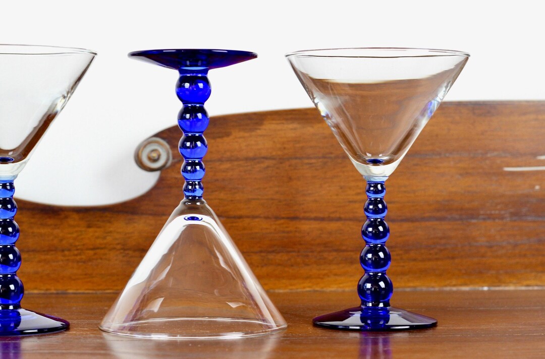 Vintage Libbey Martini Cocktail Glasses Graduated Ball Stem Indigo Blue 8oz Set Of 4 Etsy