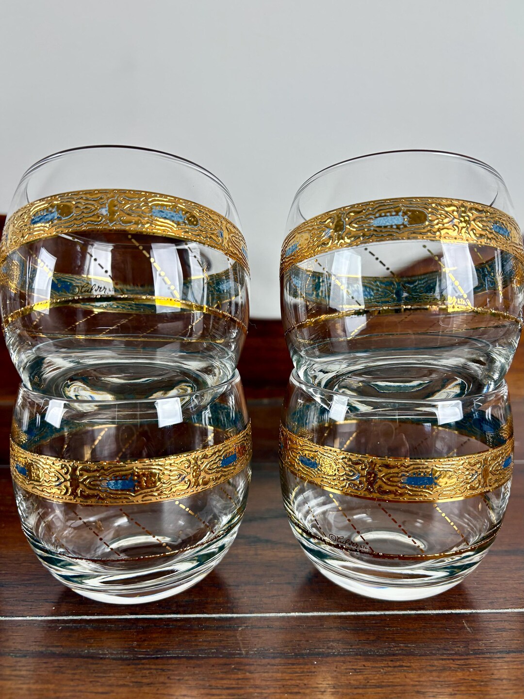 MCM Culver Roly Poly Glasses 22K Gold Encrusted Border Set of 4 or 8 - Etsy