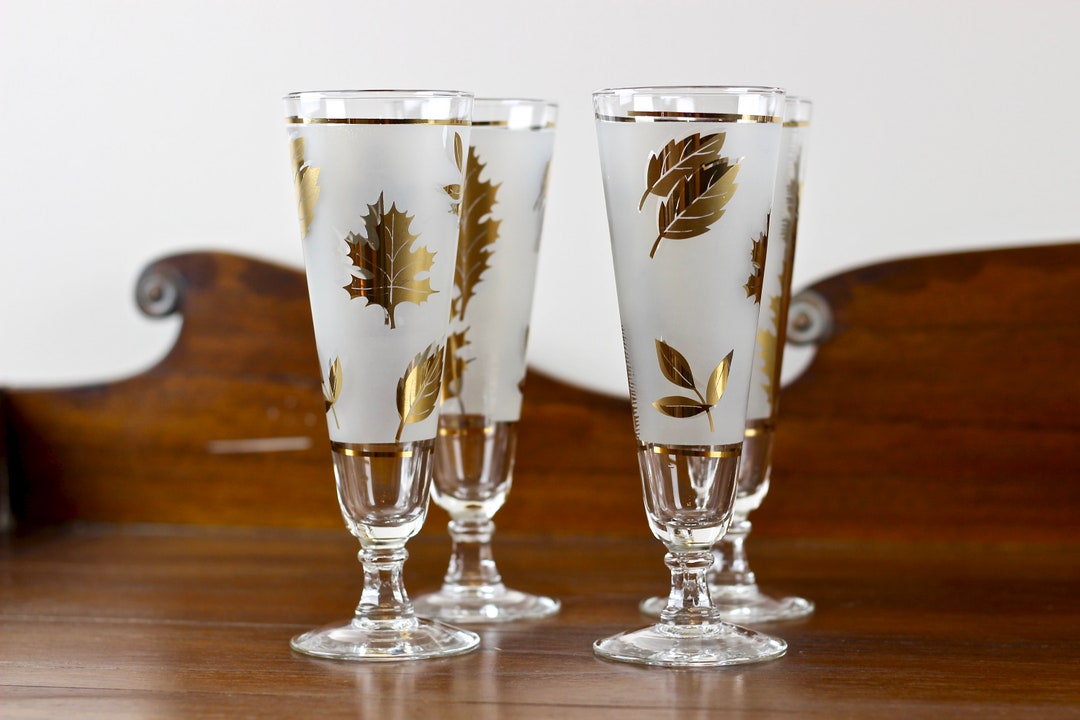 Vintage Starlyte Pilsner Beer Glasses Golden Foliage Mid Century ...