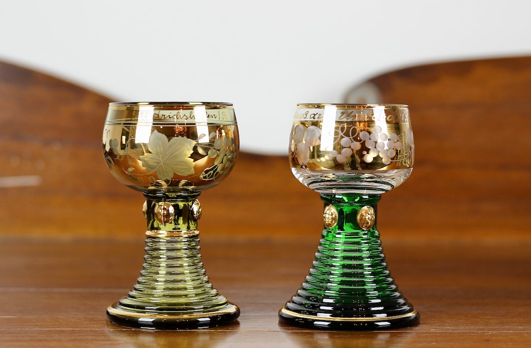 German Roemer Wine Glasses Green Stem Goblets 4oz - Etsy