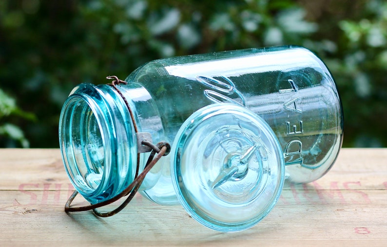 Antique Wire Bail Blue Mason Jar Ball Ideal Quart Jar | Etsy