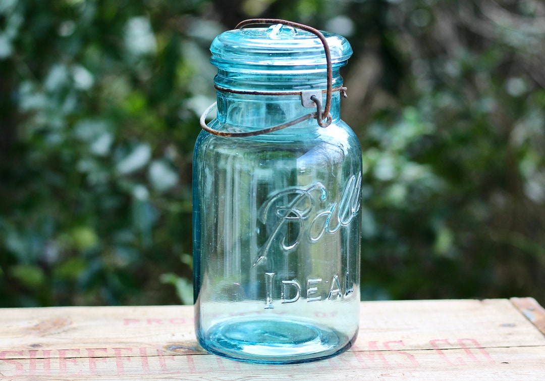 Antique Wire Bail Blue Mason Jar Ball Ideal Quart Jar - Etsy