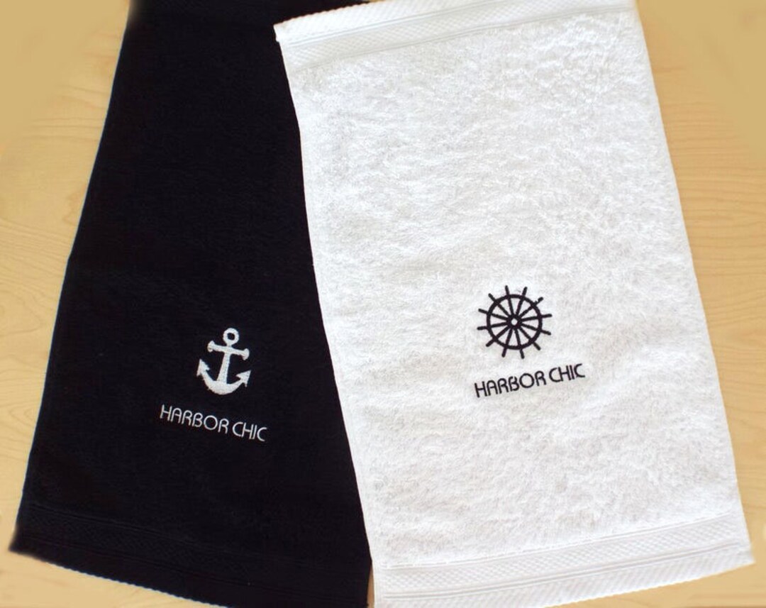 Black Nautical Anchor and Ship's Wheel Bath Towel,guest Towel,custom ...