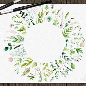 Watercolor Flowers Leaves Greenery Clipart Frame Floral Leaves Vector ...
