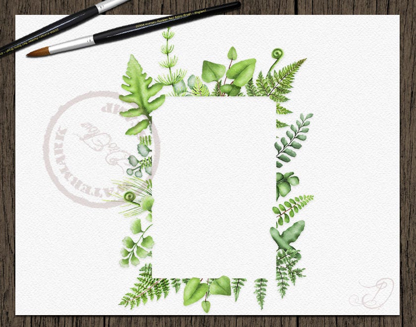 Watercolor Fern Clipart Greenery Frames Clip Art Ferns Leaf - Etsy