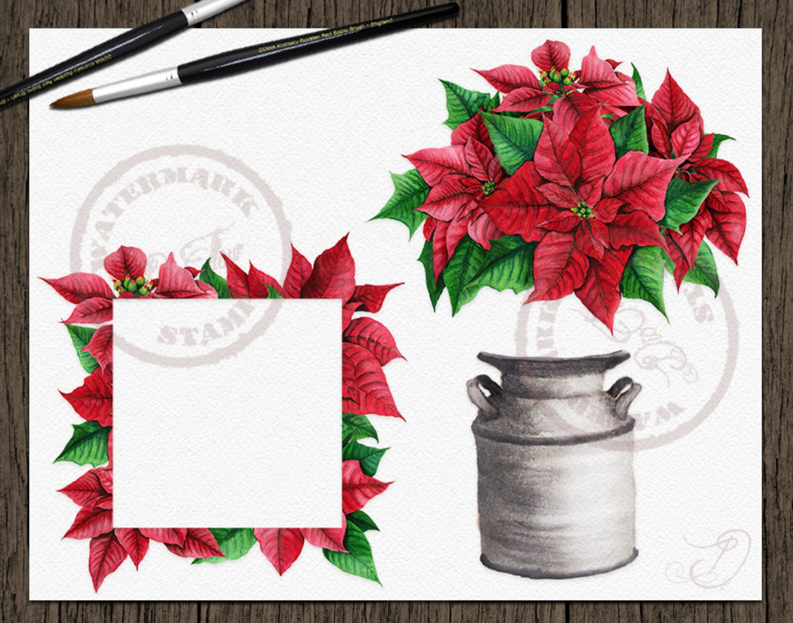 Watercolor Poinsettia Clipart Christmas Clip Art Winter | Etsy